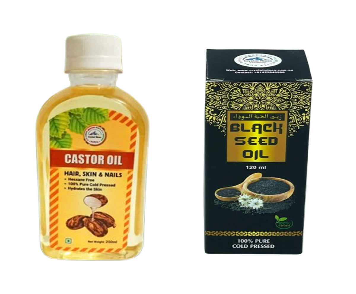 Black Seed Oil 120ml + Castor Oil 250ml (Bundle Pack) – Crystalmines